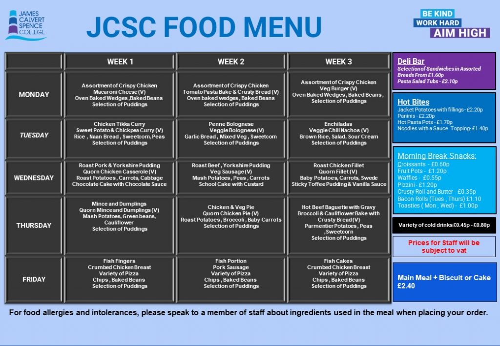 School Lunch Menus – James Calvert Spence College