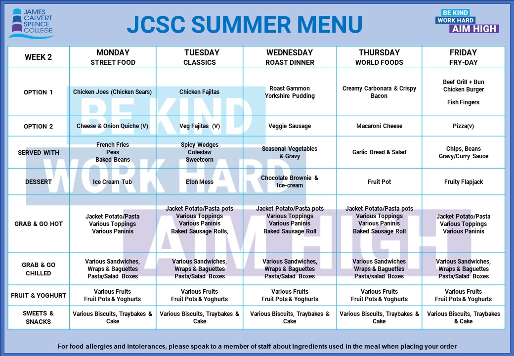 School Lunch Menus – James Calvert Spence College
