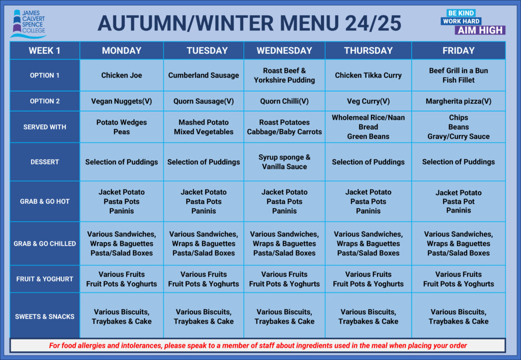 School Lunch Menus - James Calvert Spence College