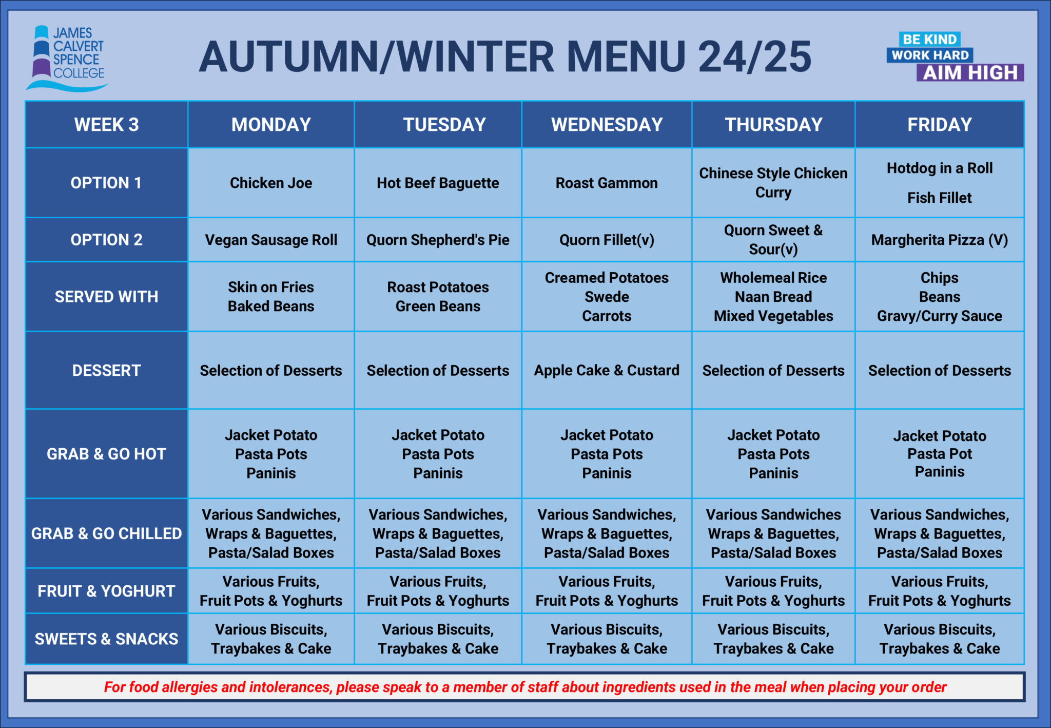 School Lunch Menus - James Calvert Spence College